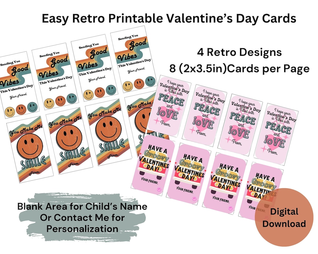 Printable Retro Kids Valentines Cards, Printable Valentines Cards ...