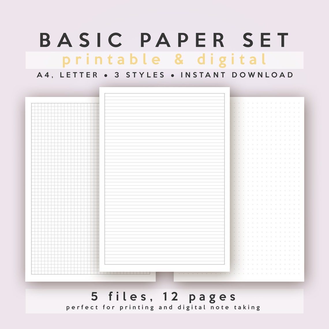 Basic Paper Set lined/ruled Squared/grid Dotted A4 and - Etsy