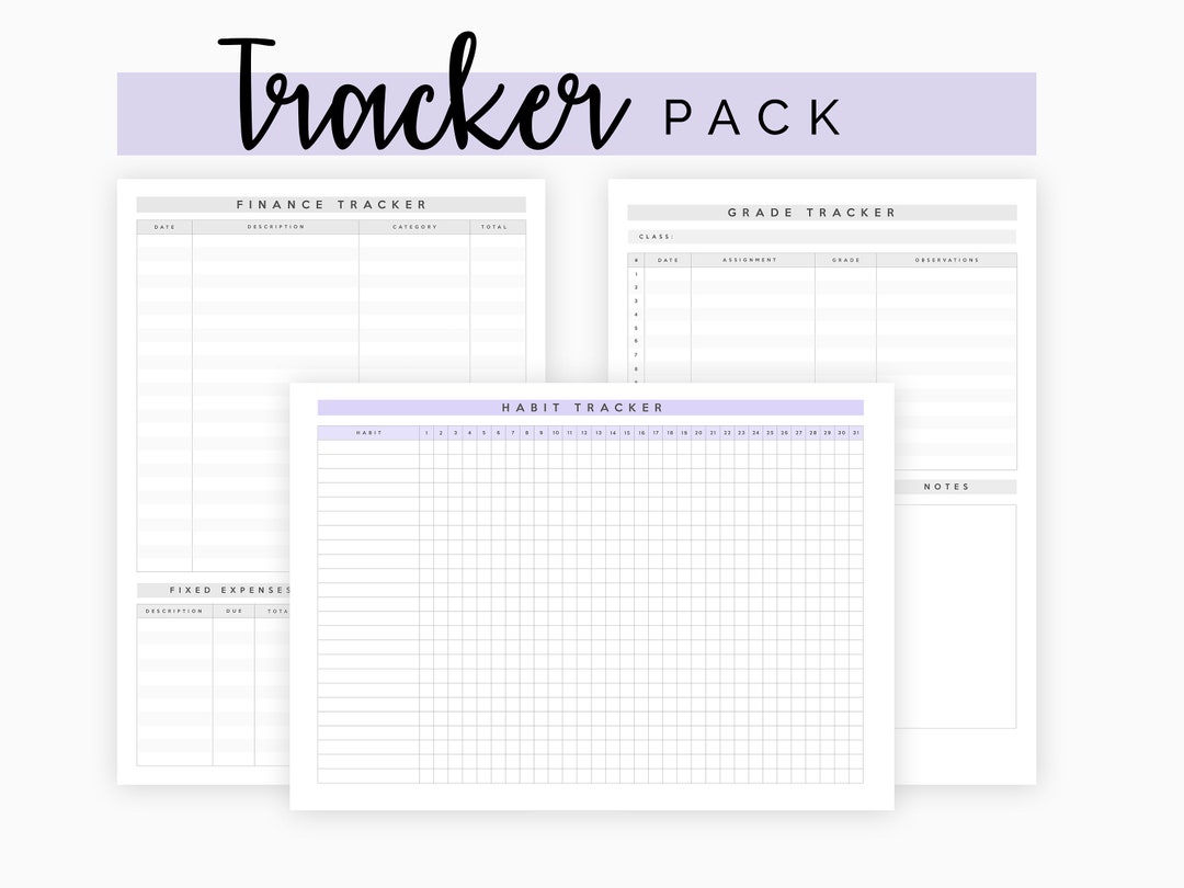 Tracker Bundle Habit Tracker, Finance Tracker, Grade Tracker Tracker ...