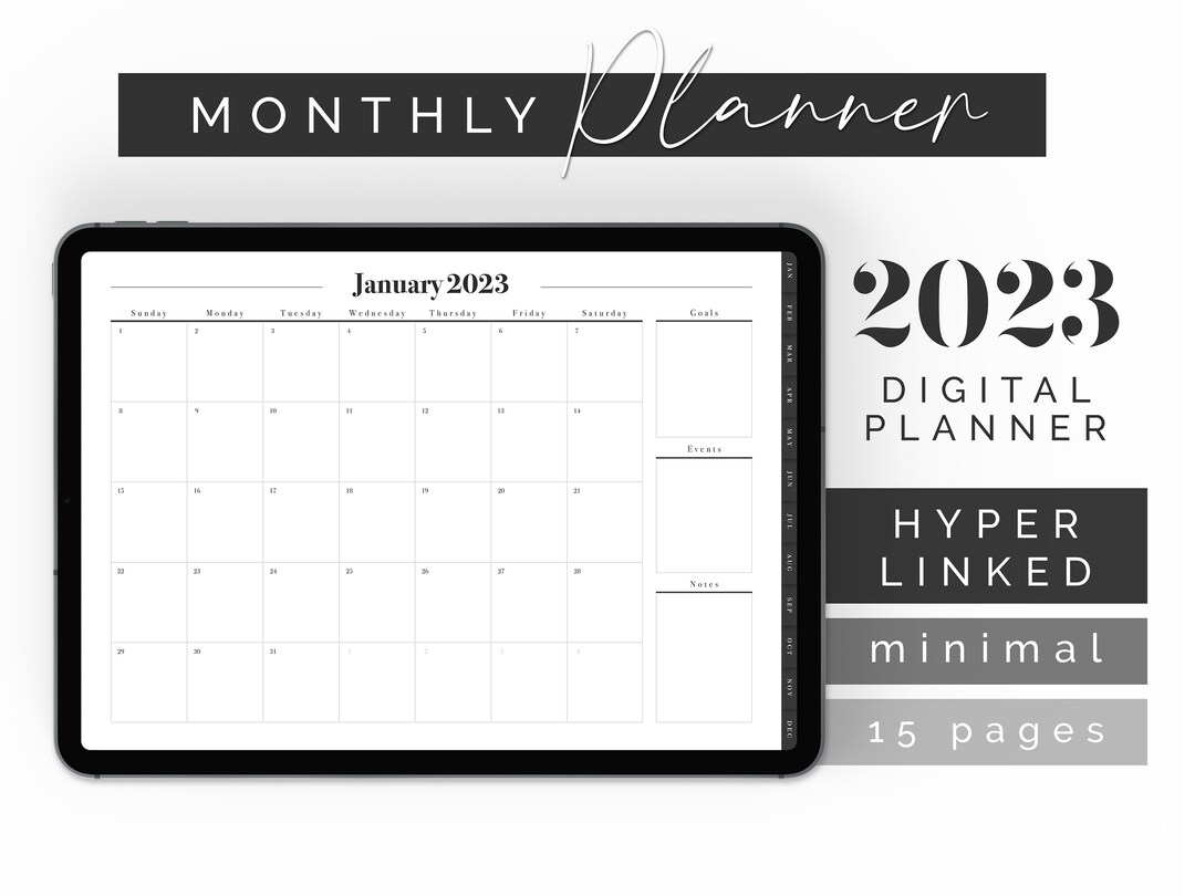 2023 Monthly Digital Planner Minimalist Hyperlinked - Etsy