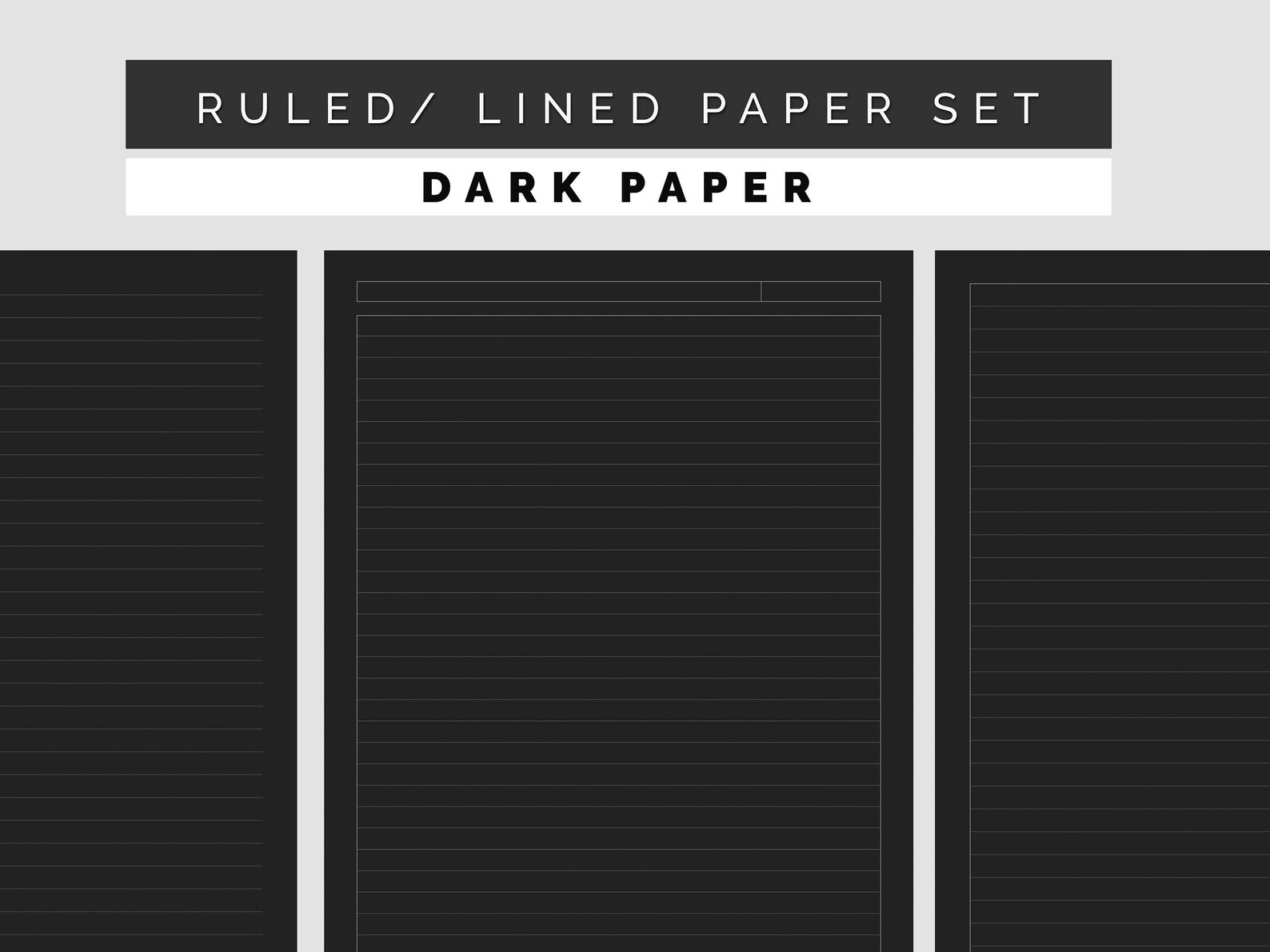 Lined/ruled Paper Set Dark Paper A4 and Letter Printable, Digital ...