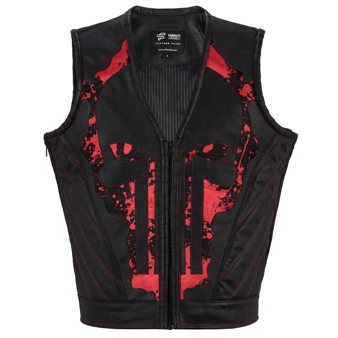 Genuine Cow Leather Biker Vest Biker Skull Vest Men's Hand Made Real ...