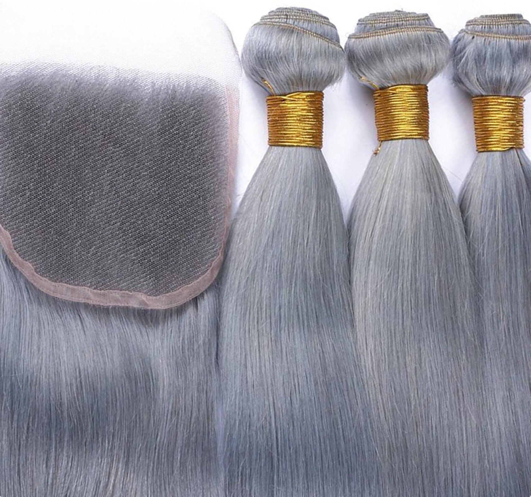 3bundles Sliver Grey Human Hair Extensions With Hair Closure Human Hair ...