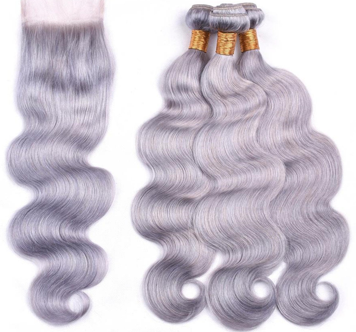 3bundles Sliver Grey Human Hair Extensions With Hair Closure - Etsy