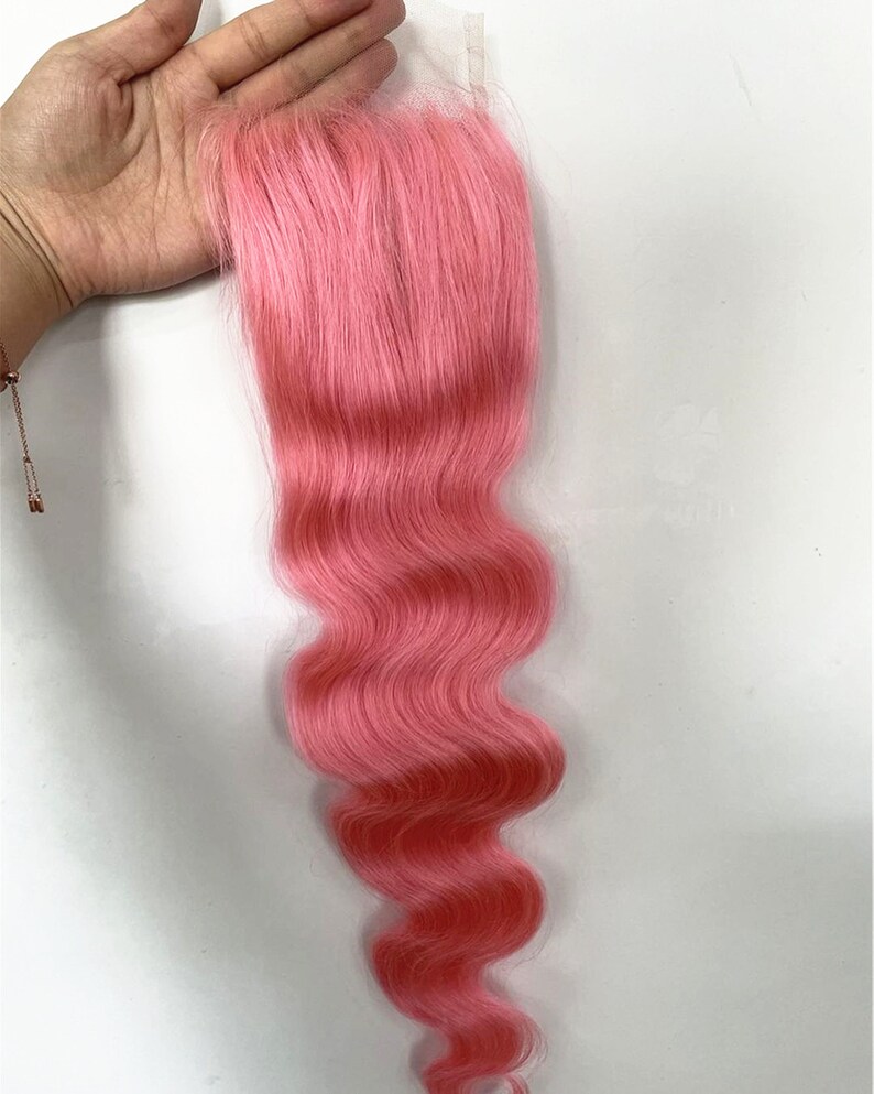 3bundles Pink Human Hair Extensions With Hair Closure Human Hair ...