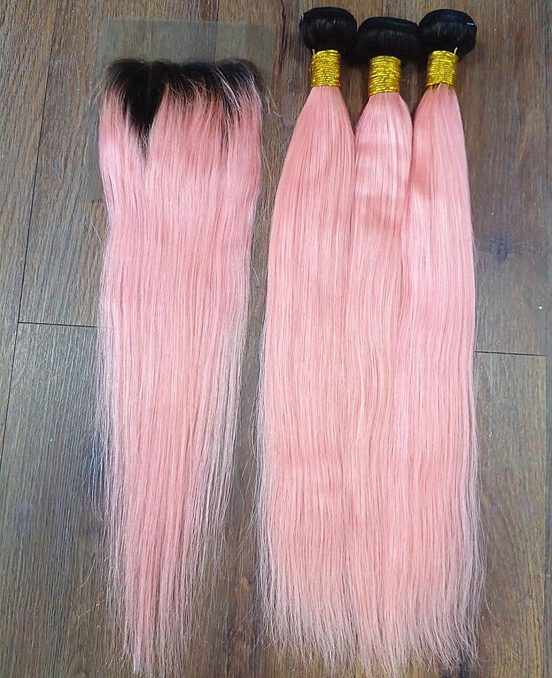 3bundles Ombre 1b/pink Human Hair Extensions With Hair Closure Human ...