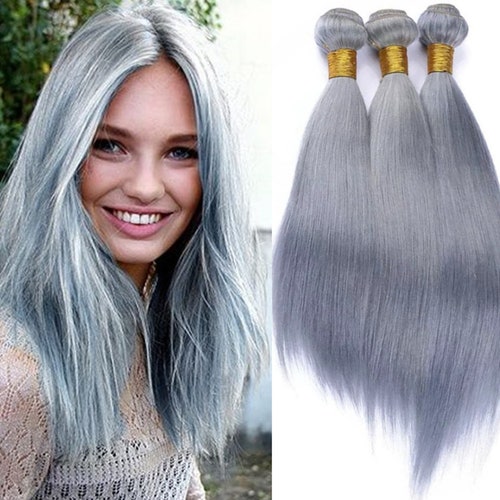 3bundles Grey Human Hair Extensions Ash Grey Human Hair - Etsy