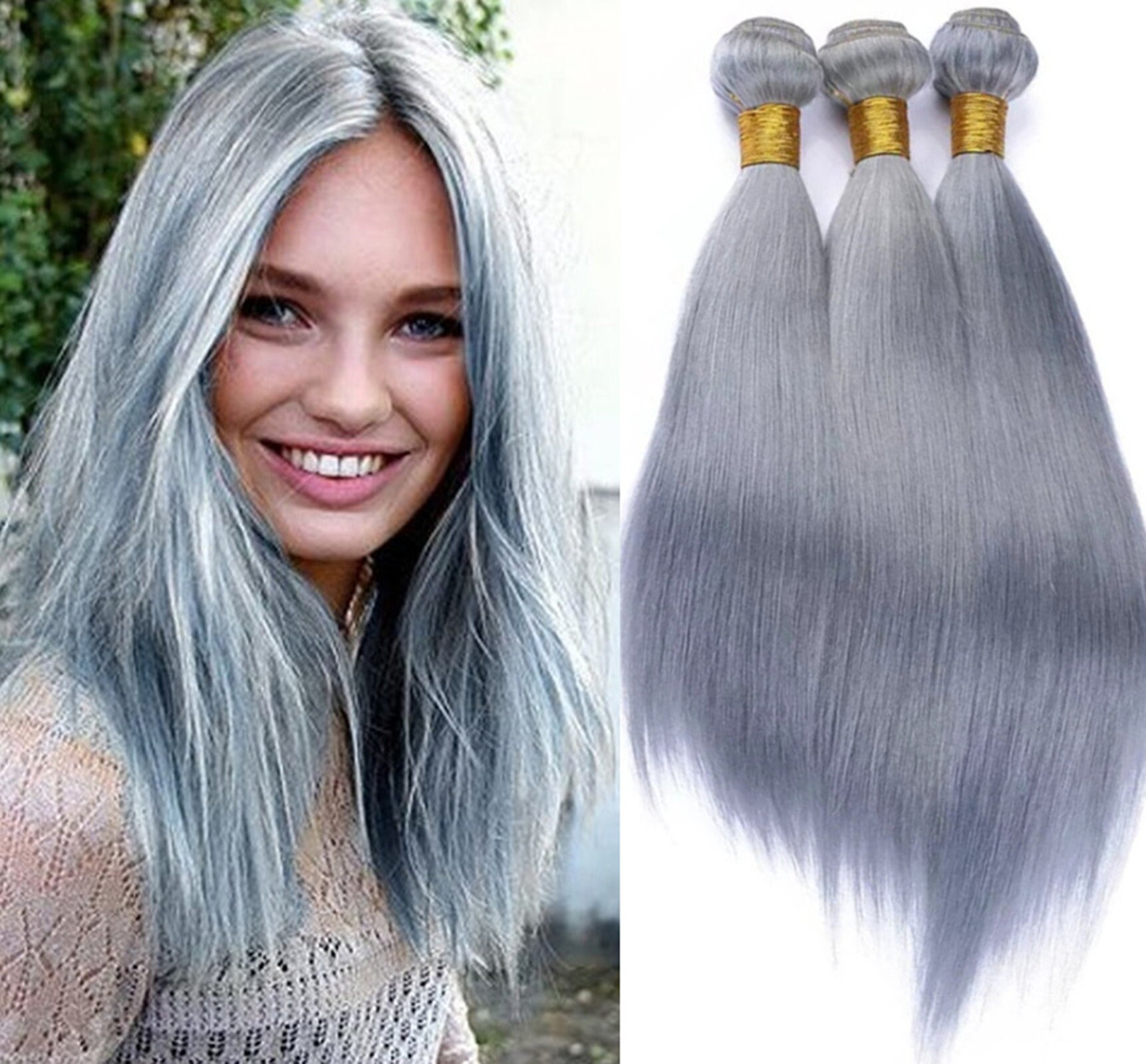 3bundles Grey Human Hair Extensions Ash Grey Human Hair - Etsy