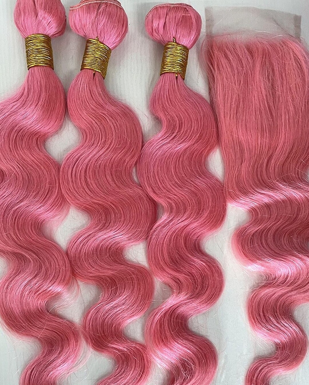 3bundles Pink Human Hair Extensions With Hair Closure Human Hair ...