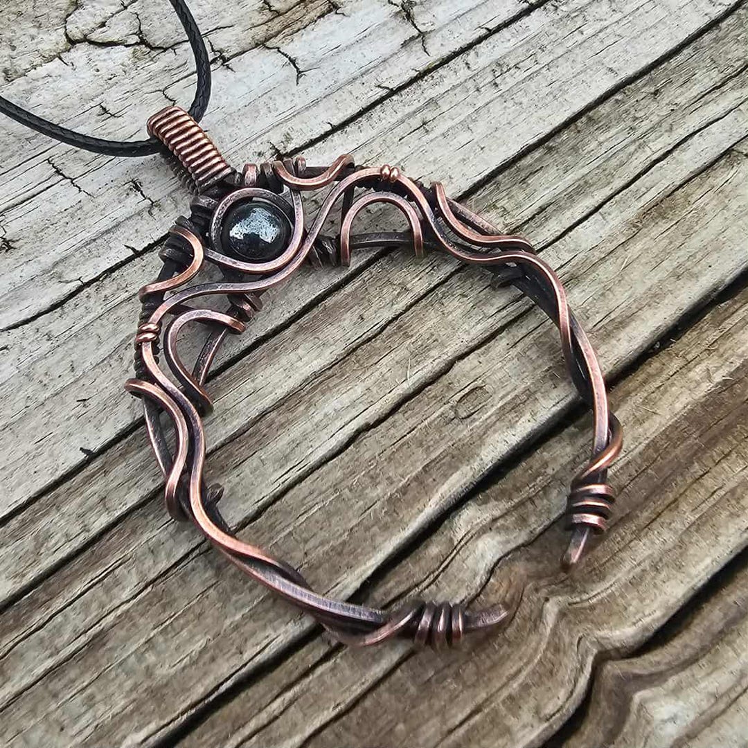 Hematite Copper Wrapped Crescent Moon Pendant | Natural Gemstone ...
