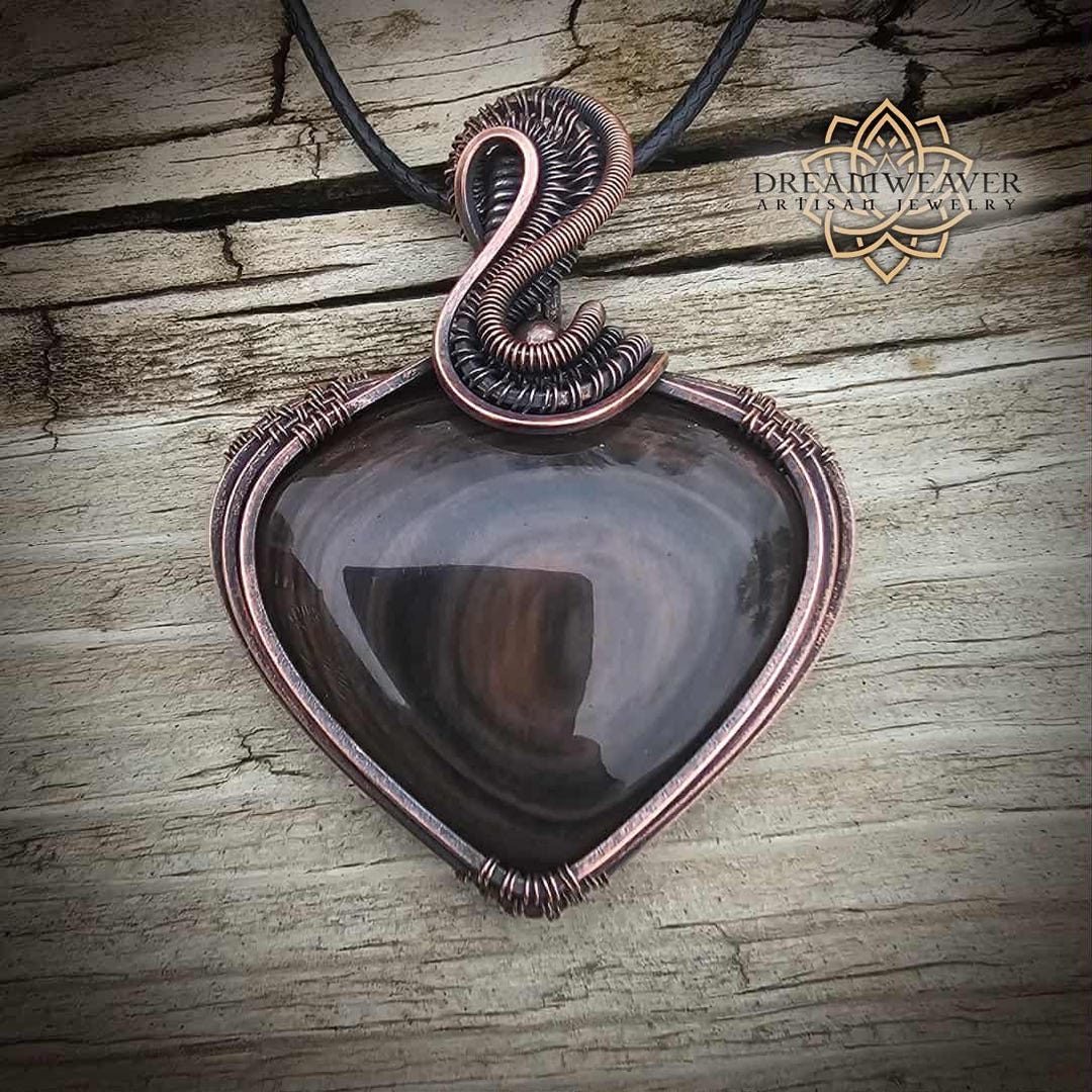Glass Butte Obsidian Copper Wrapped Pendant | Natural Gemstone Crystal ...