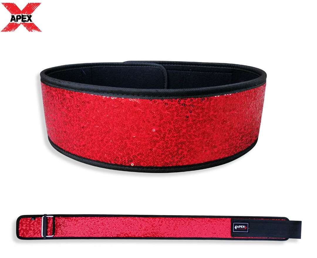 Self-locking Weight Lifting Belt Straight 4.0” RED Sparkle Back Support ...