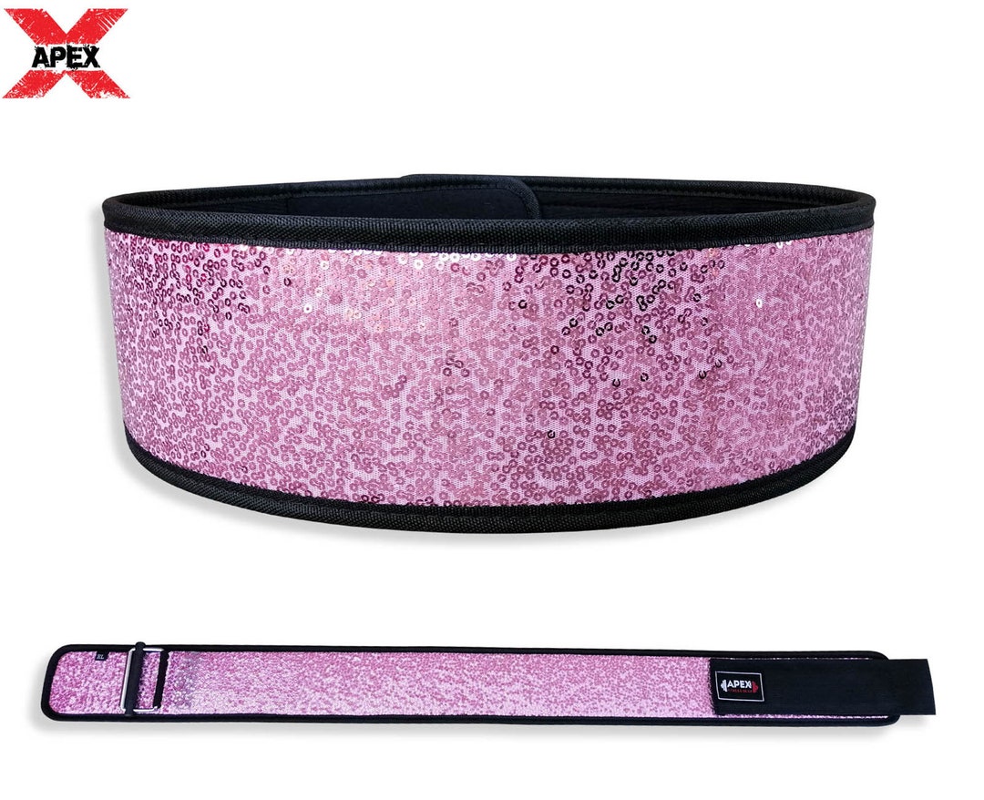 Self-locking Weight Lifting Belt Straight 4.0” PINK Sparkle Back ...