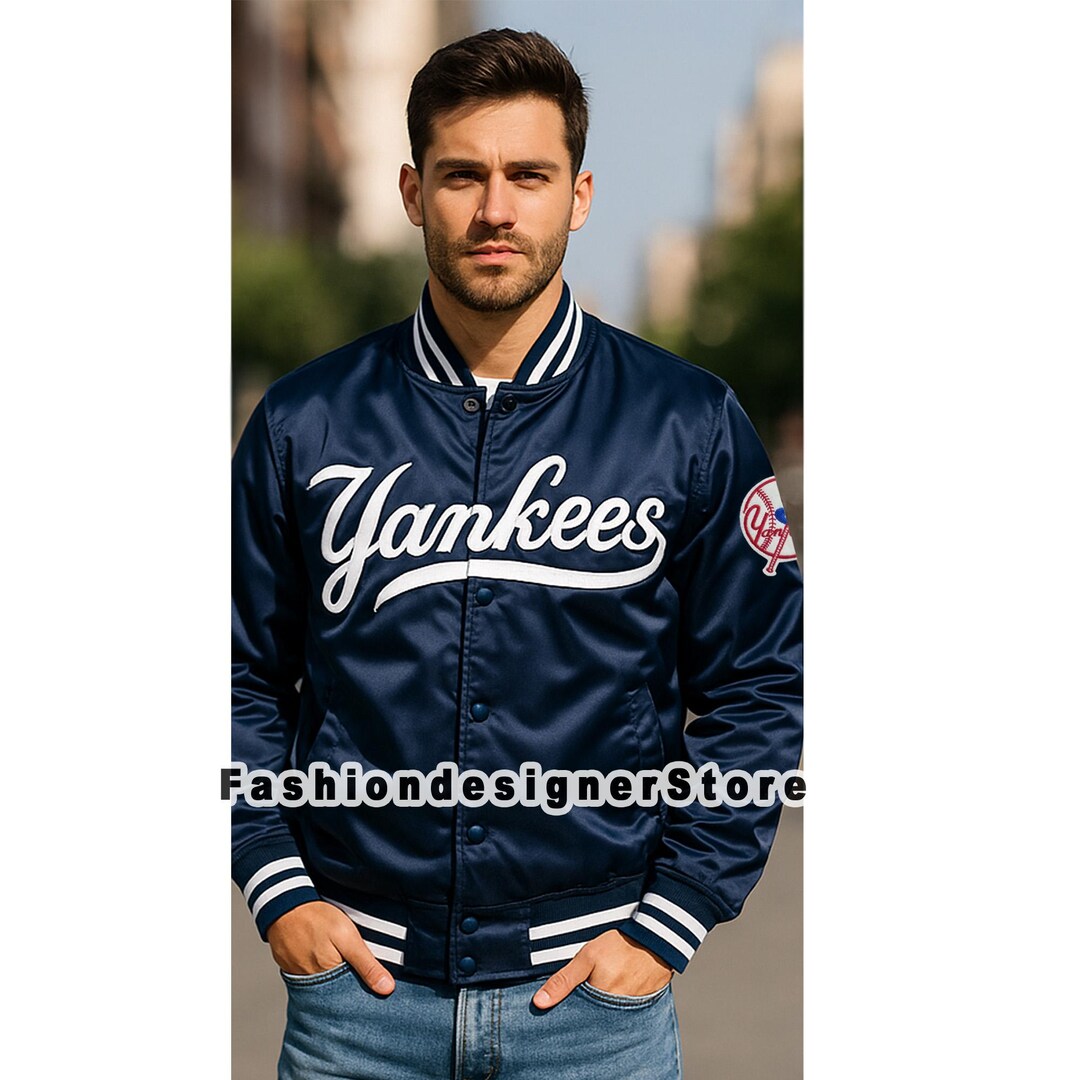 NY Yankees Bomber Style Satin Jacket, Letterman Style Athletic Jacket ...