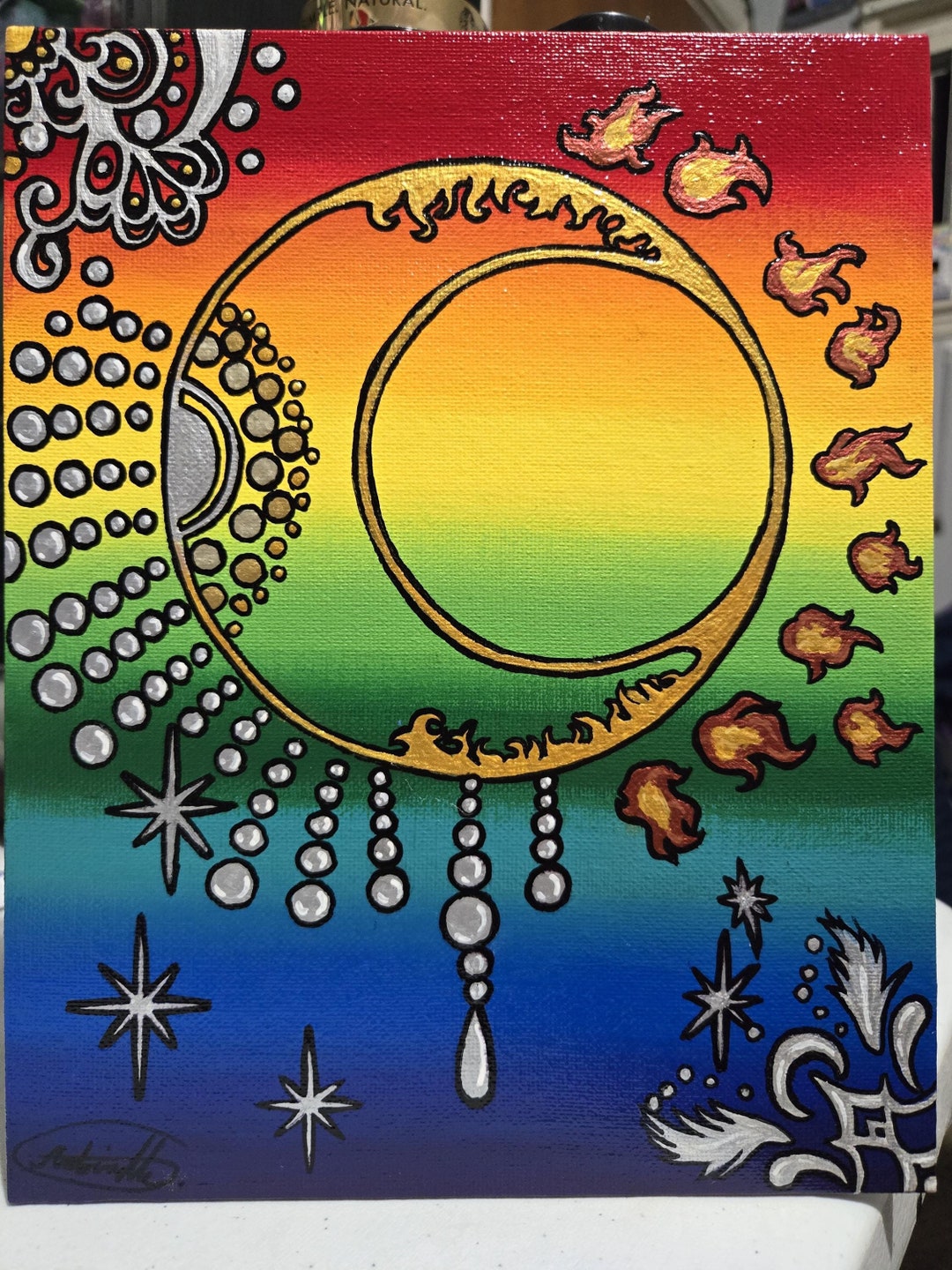 Rainbow Sun and Moon 8x10 Painting - Etsy