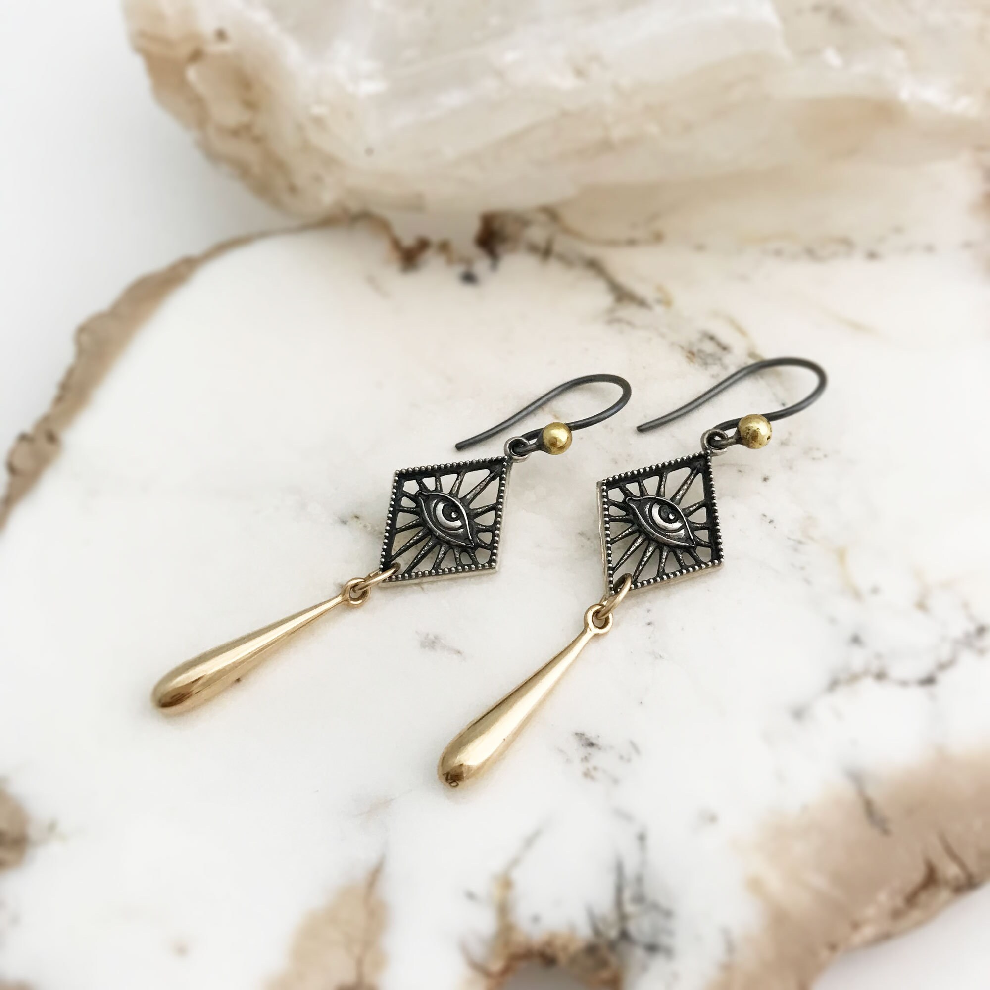 Cosmic All Seeing Eye Earrings With Rays Diamond Shape - Etsy