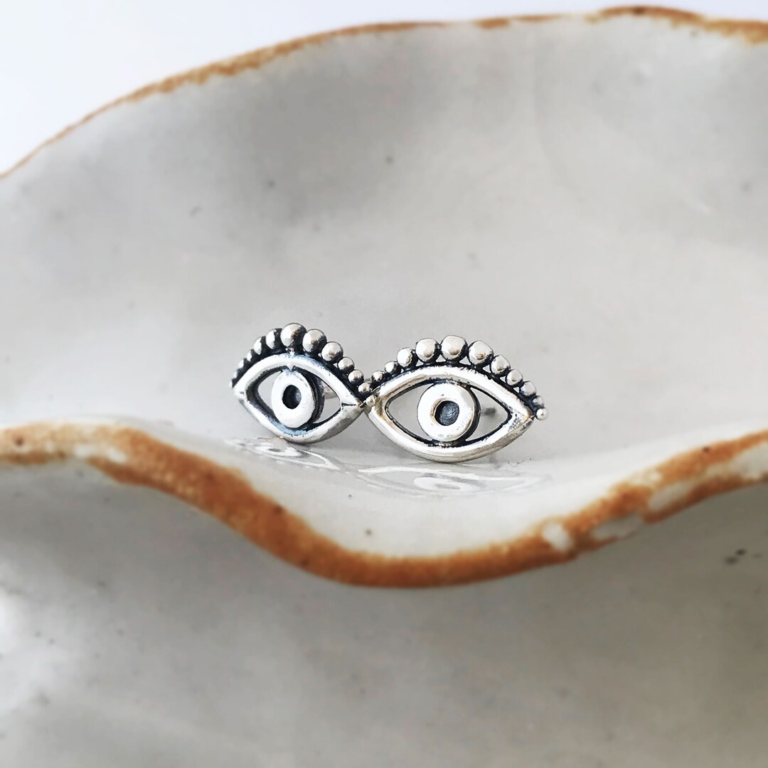 Sterling Silver Evil Eye Post Earrings - Etsy UK