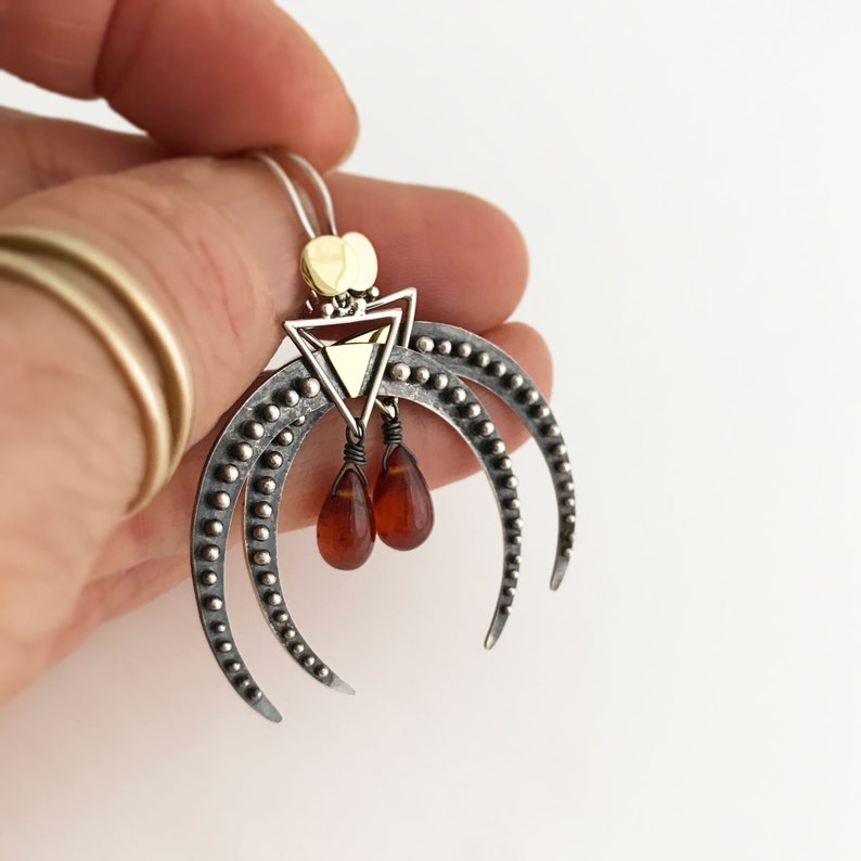 Inverted Crescent Moon Earrings With Circle Inset Triangle - Etsy