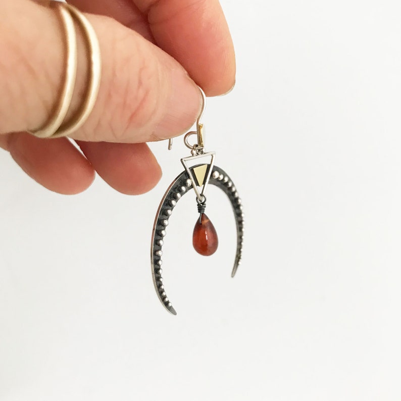 Inverted Crescent Moon Earrings With Circle Inset Triangle - Etsy