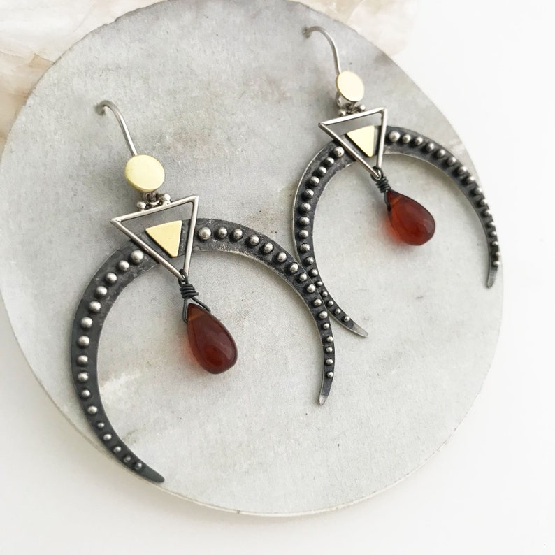 Inverted Crescent Moon Earrings With Circle Inset Triangle - Etsy