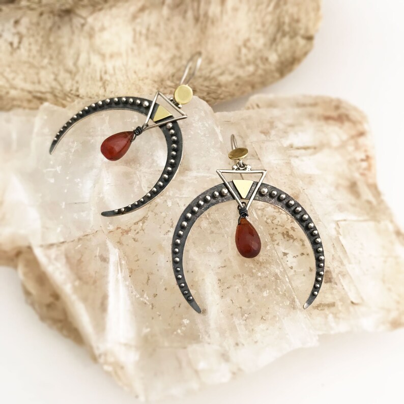 Inverted Crescent Moon Earrings With Circle Inset Triangle - Etsy