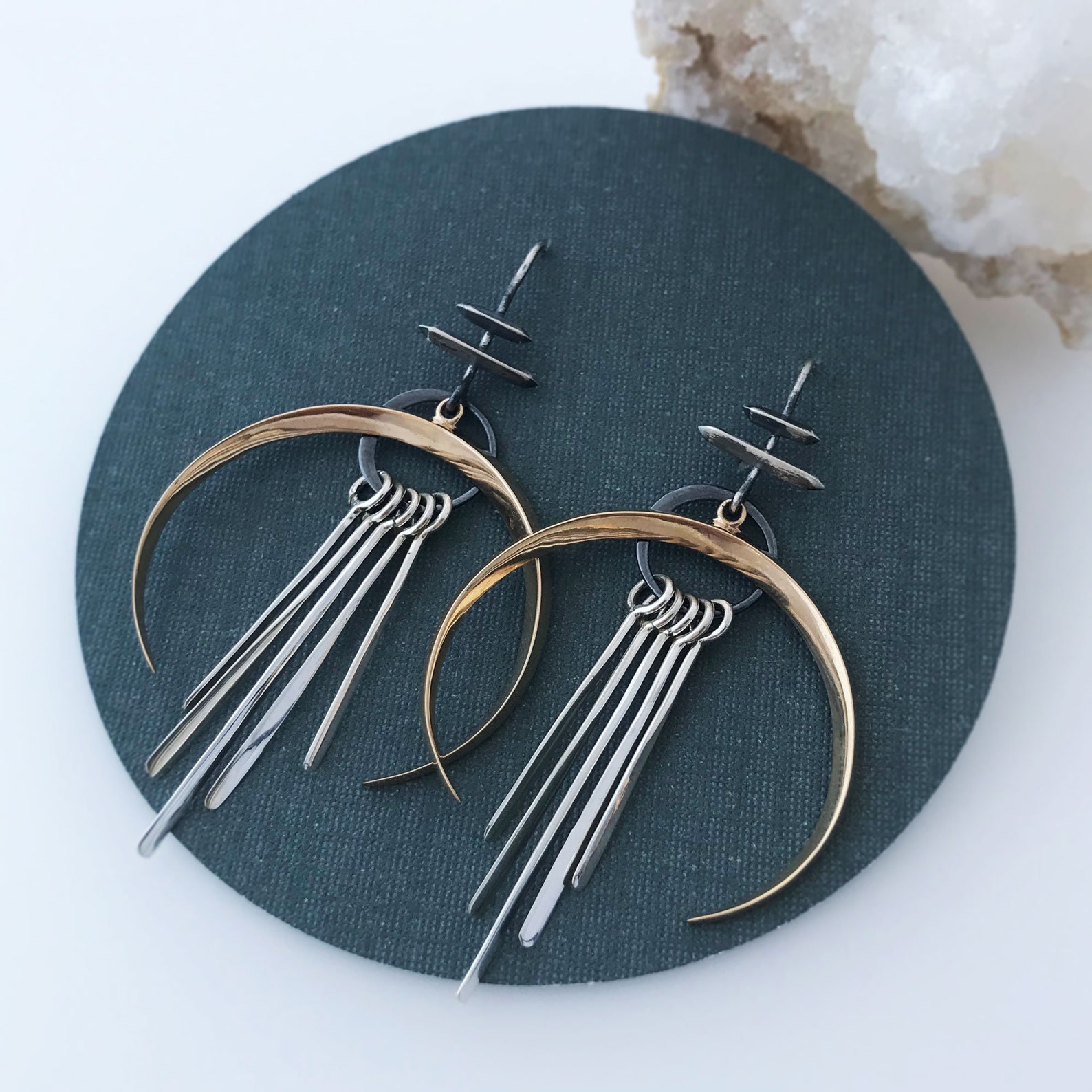 Inverted Crescent Moon Earrings with Spikes Oxidized | Etsy
