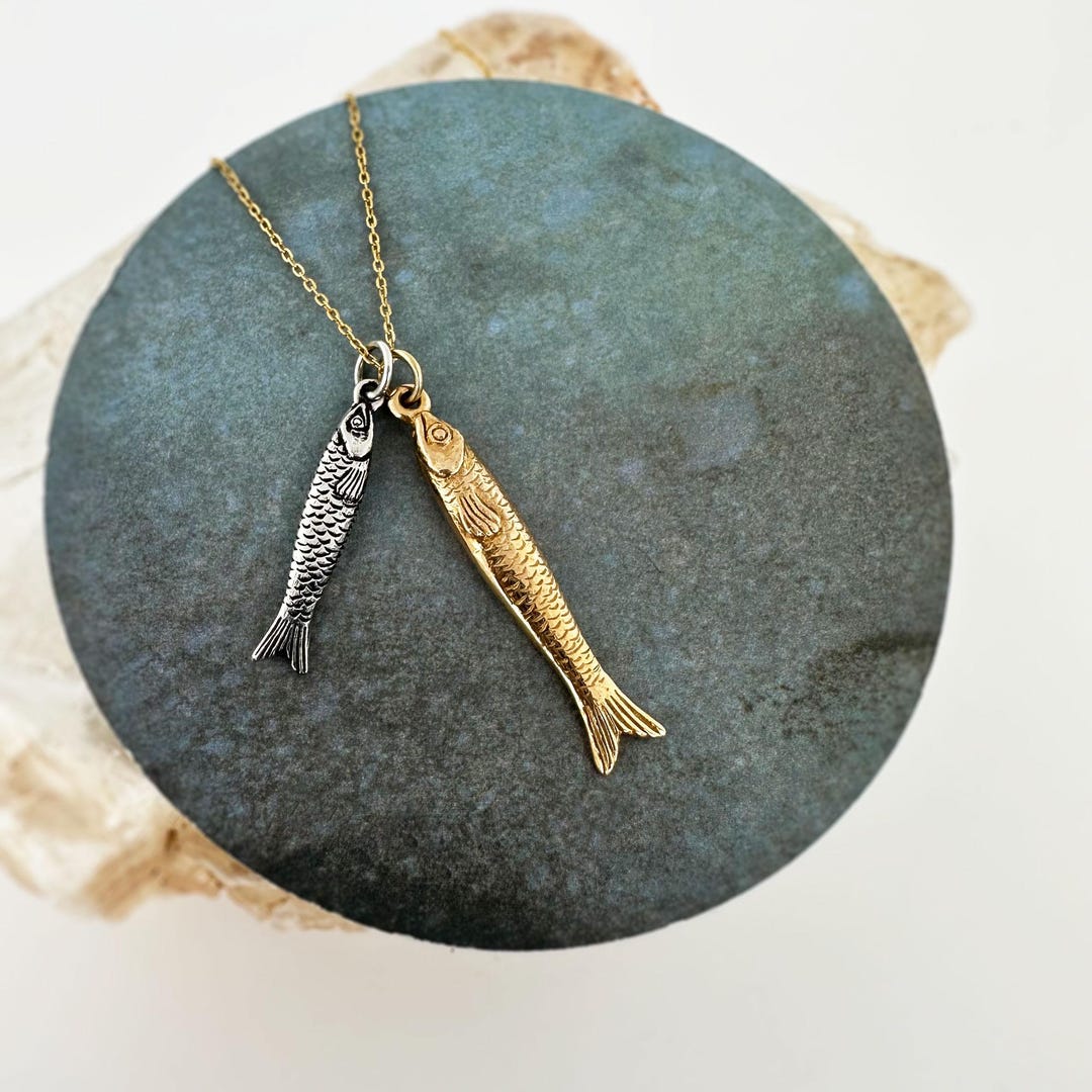 Two Fish Pendant Necklace: Sterling Silver and Gold Christian Jewelry ...