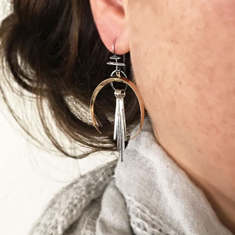 Inverted Crescent Moon Earrings With Spikes Oxidized - Etsy