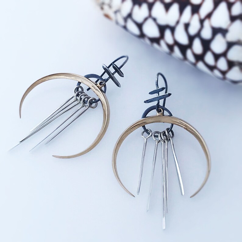 Inverted Crescent Moon Earrings With Spikes Oxidized - Etsy