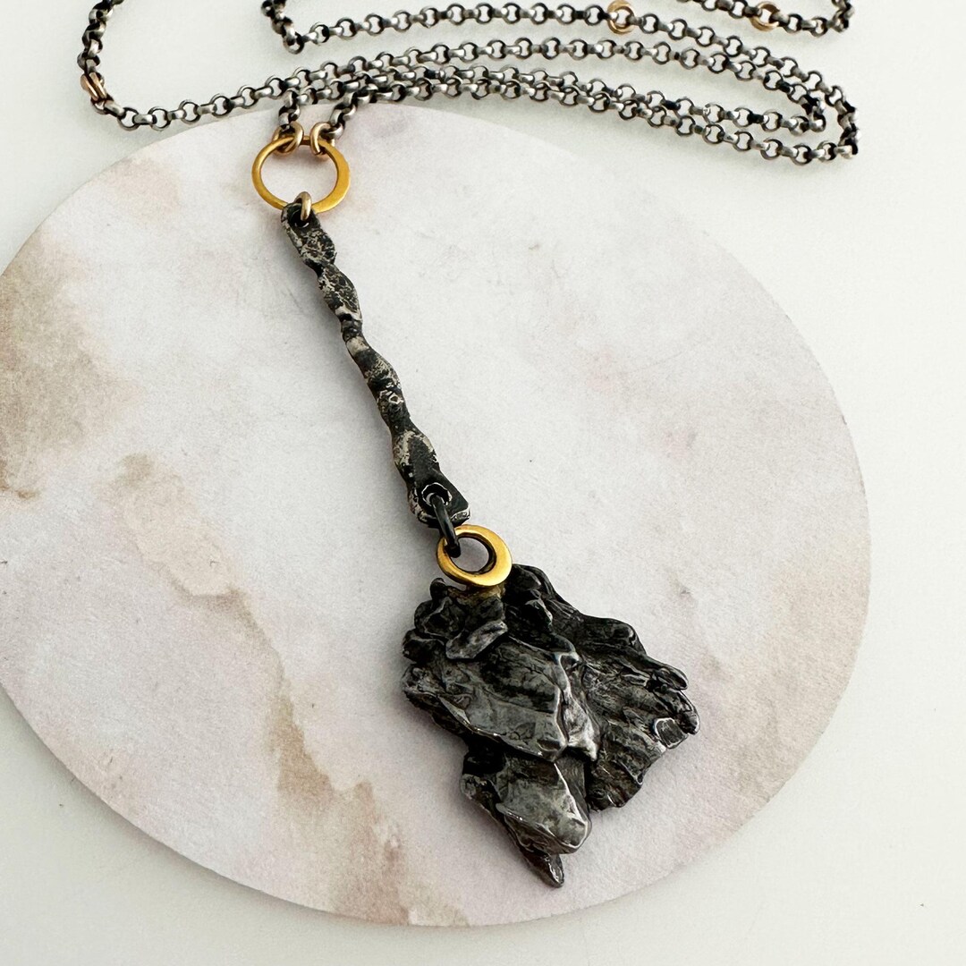 Chunky Meteorite and Sterling Silver Bar Necklace Sterling Silver and ...
