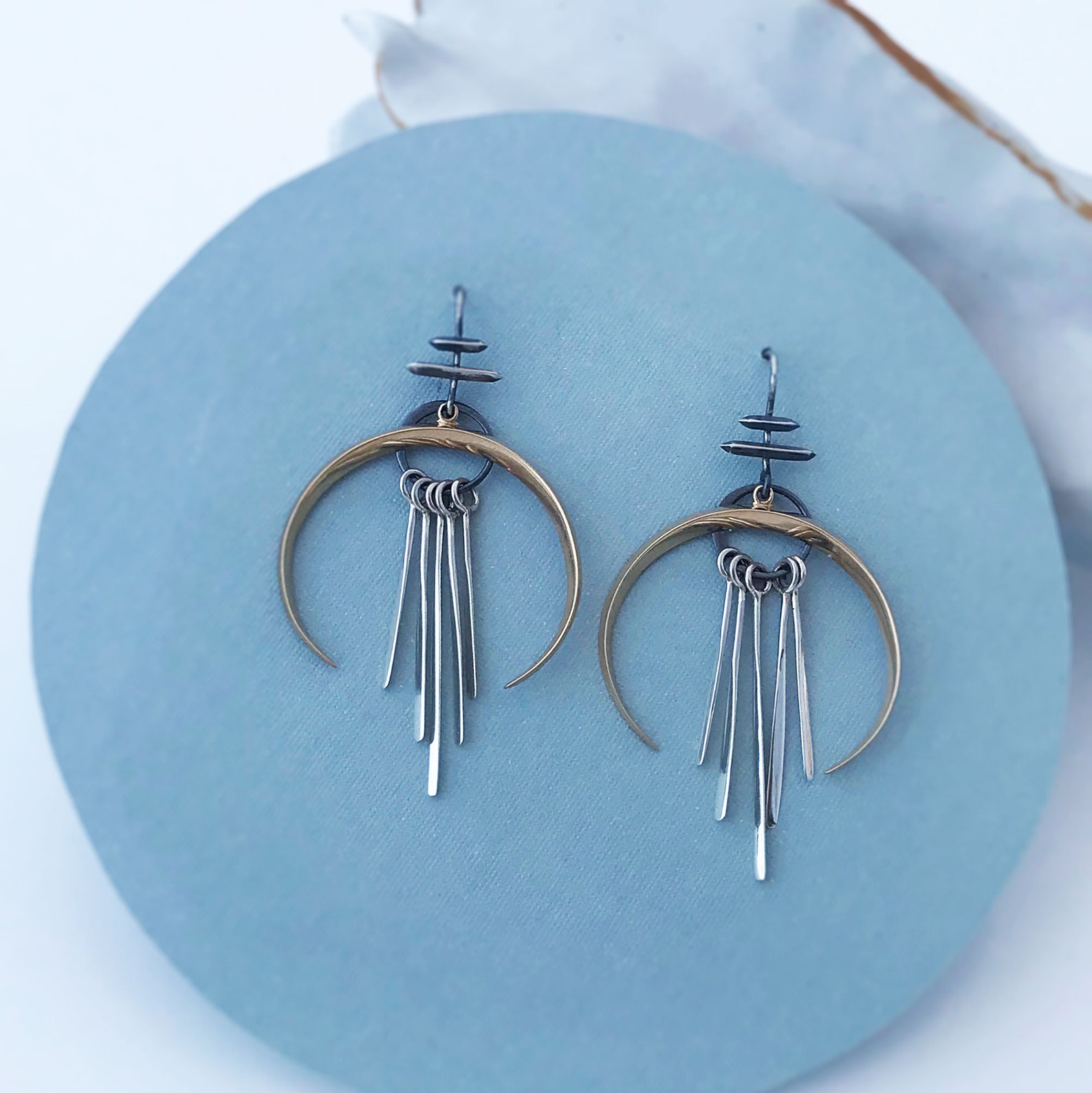 Inverted Crescent Moon Earrings With Spikes Oxidized - Etsy