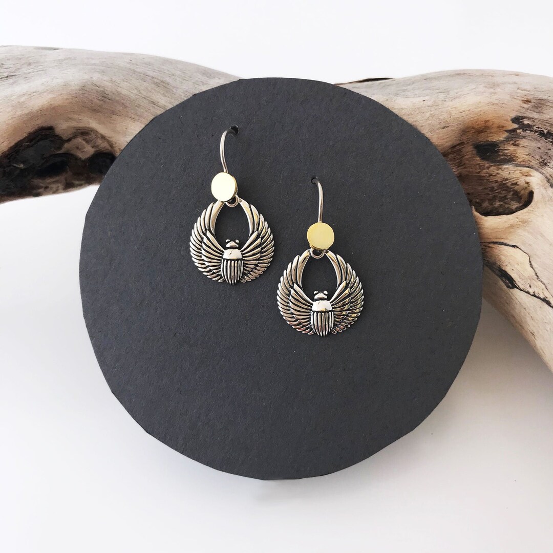 Egyptian Scarab Earrings With Bronze Dot in Sterling Silver - Etsy