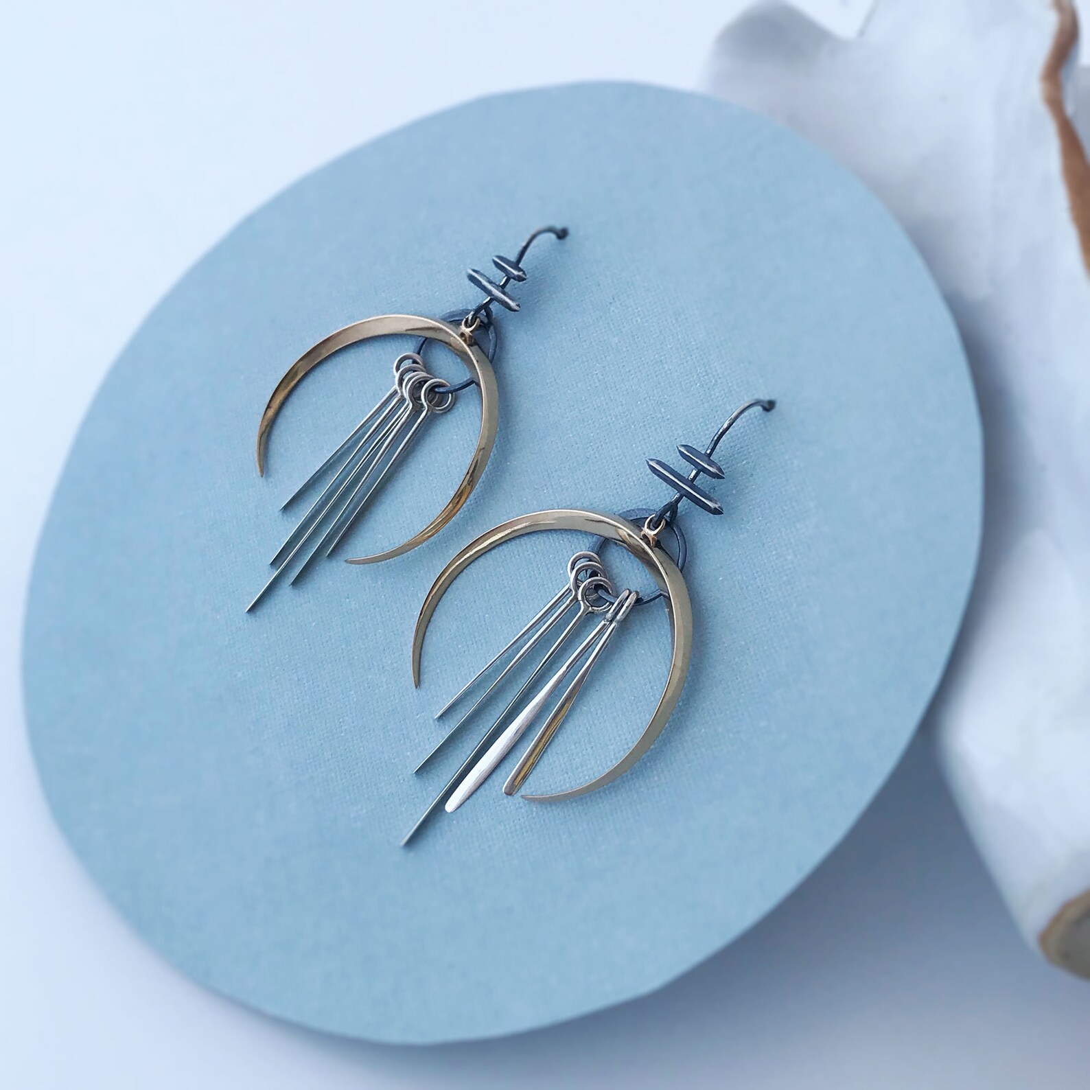 Inverted Crescent Moon Earrings With Spikes Oxidized - Etsy