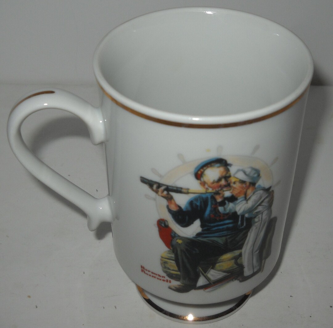 Cup Mug Pedestal Norman Rockwell Danbury Mint ship Ahoy Boy in Sailor ...