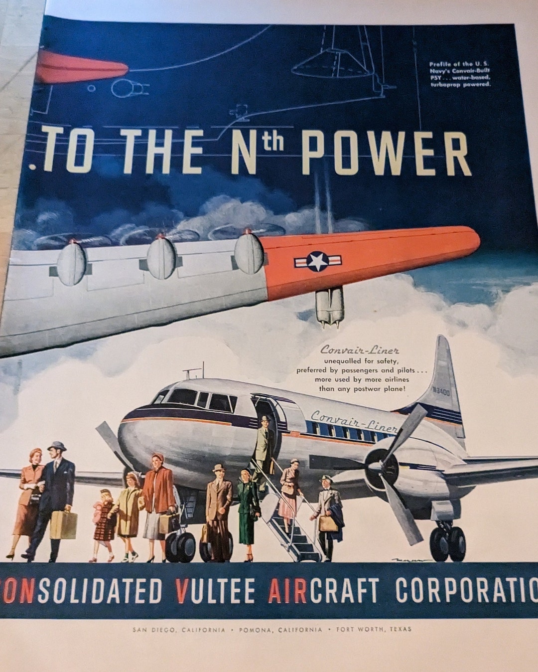 Print Ad Vintage 1951 Convair Consolidated Aircraft B36F Peacemaker Red ...