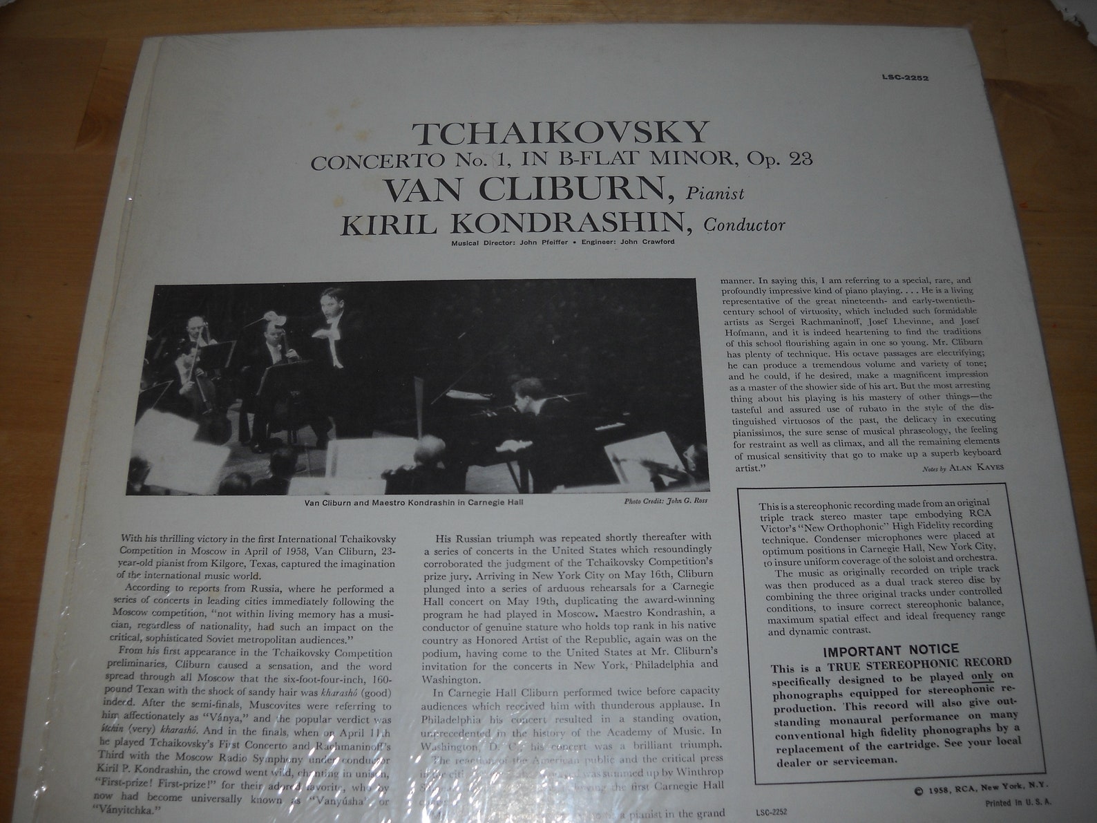 LP 33 1/3 Stereo Van Cliburn Kiril Kondrashin Tchaikovsky | Etsy
