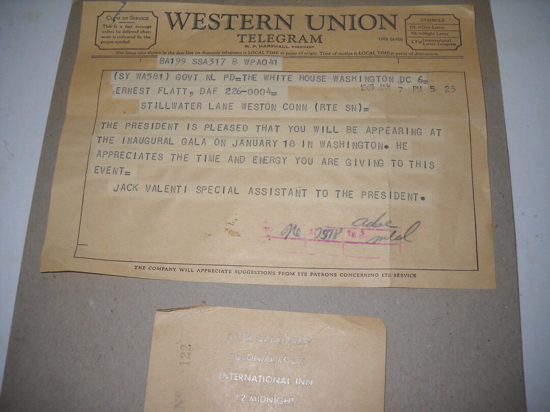 1965 Telegram Ernest Flatt Lyndon Johnson Presidential Inauguration Jack Valenti Box 14927 - Etsy