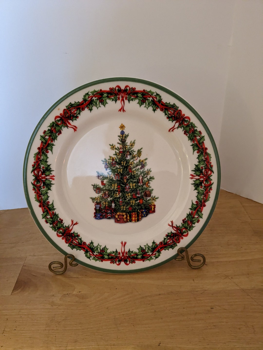 Christmas Plate Radko Holiday Celebrations Traditions Tree Red Ribbon ...