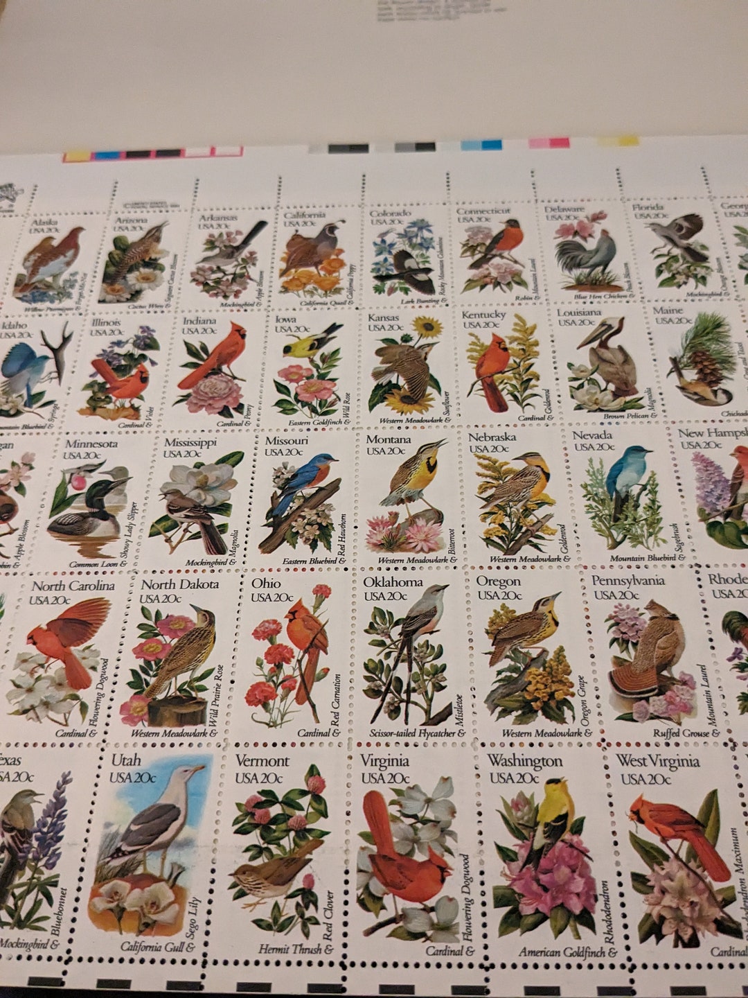 1981 Sheet 50 MNH US Postage Stamp State Flower Bird Scott 1953-2002 in ...