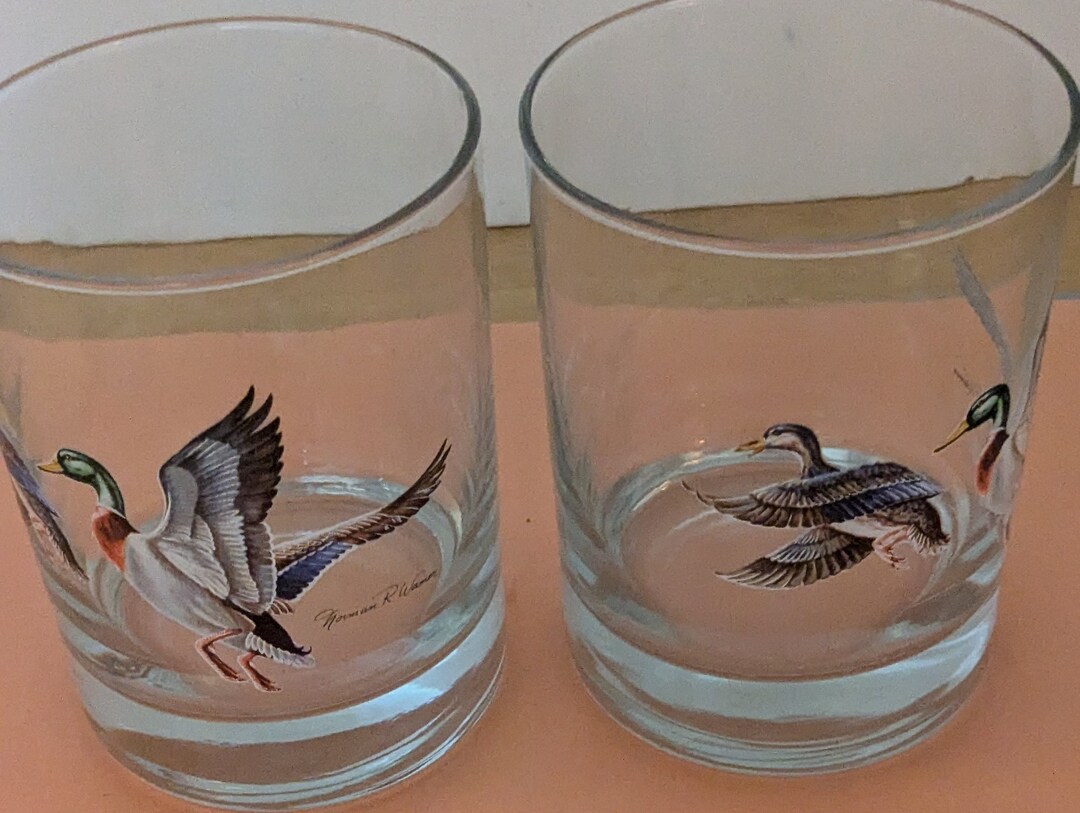 Drinking Glass Old Fashioned Double Game Bird in Flight Art by Norman R ...