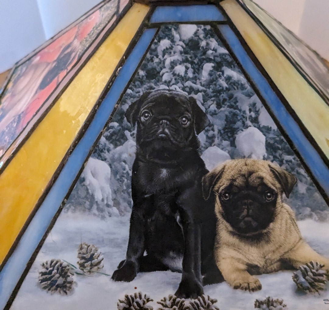 Lamp Shade Pug Dog Tiffany Type Square Danbury Mint 4 Images Artist ...