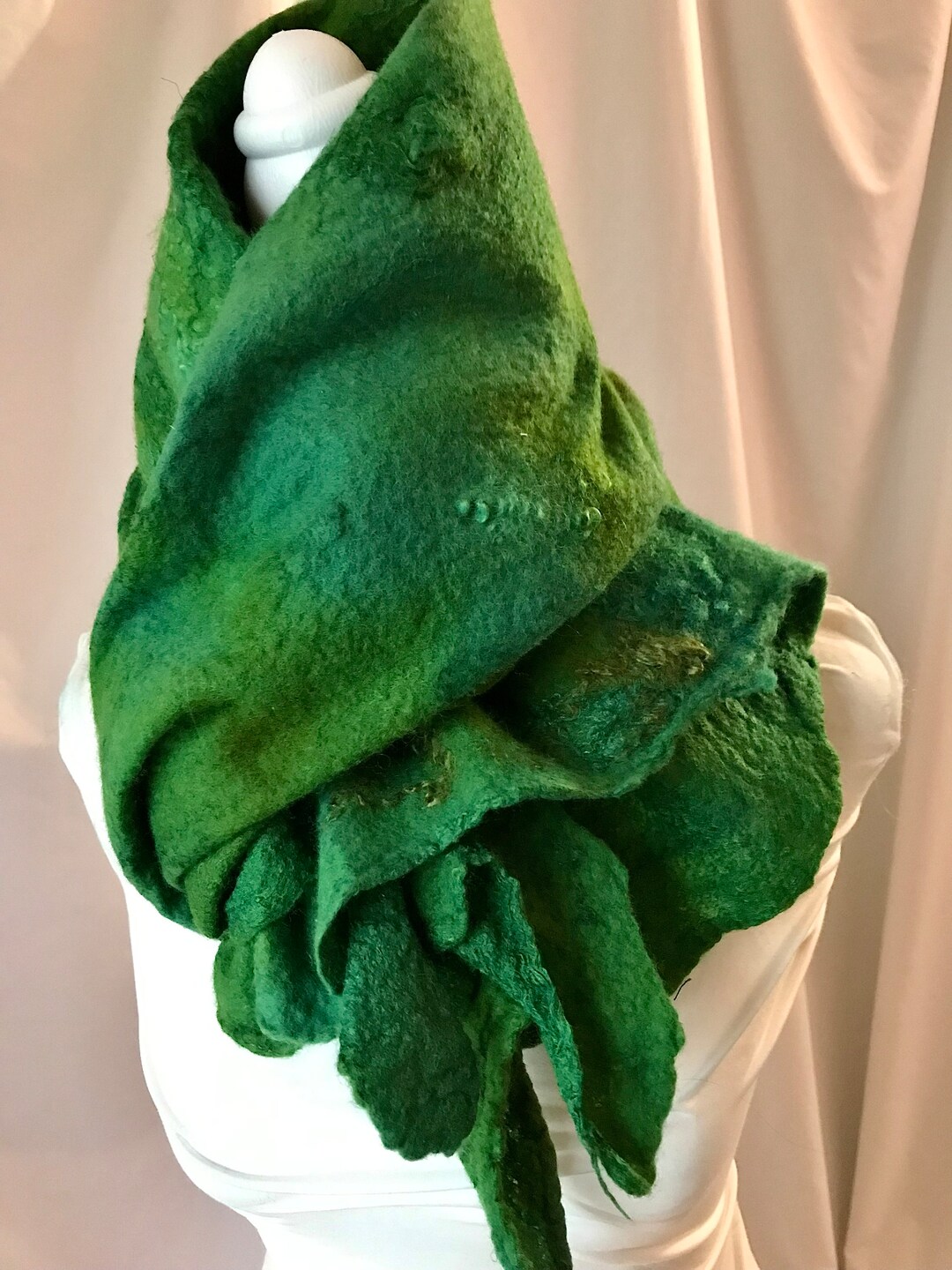 Silk and Merino Nuno Felted Wrap in Emerald With Added Greens and ...