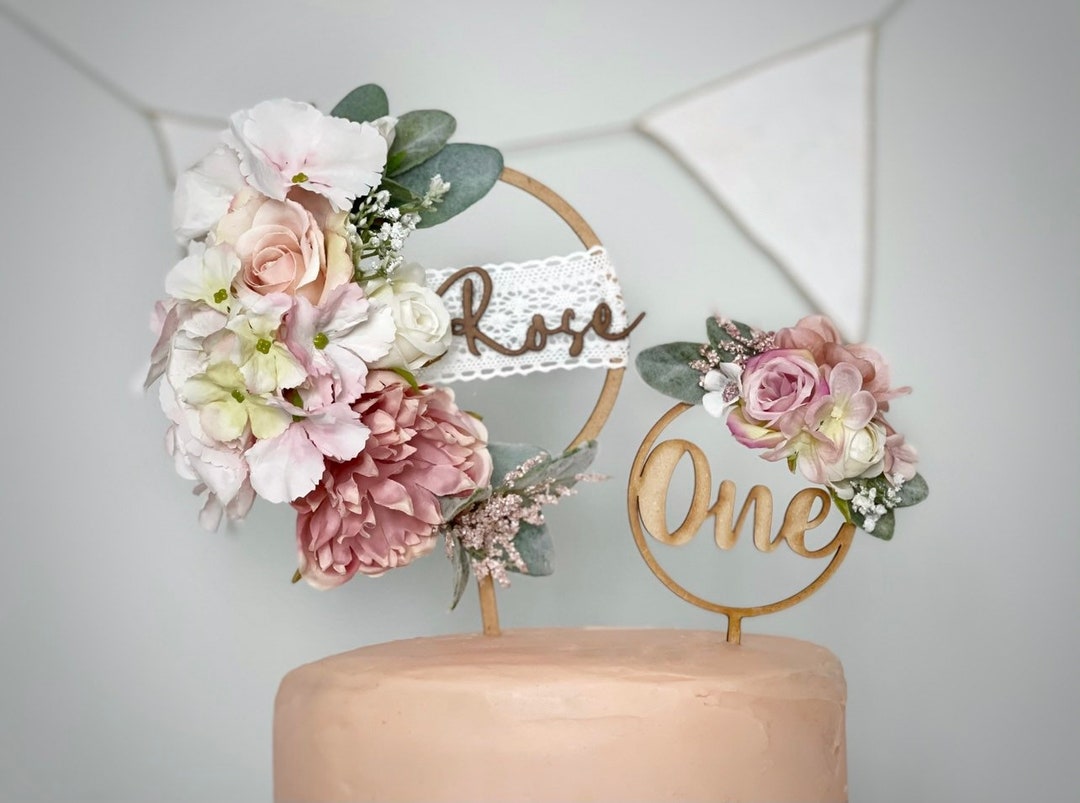 Floral Hoop Wreath Cake Topper - First Birthday Cake Topper, Floral ...