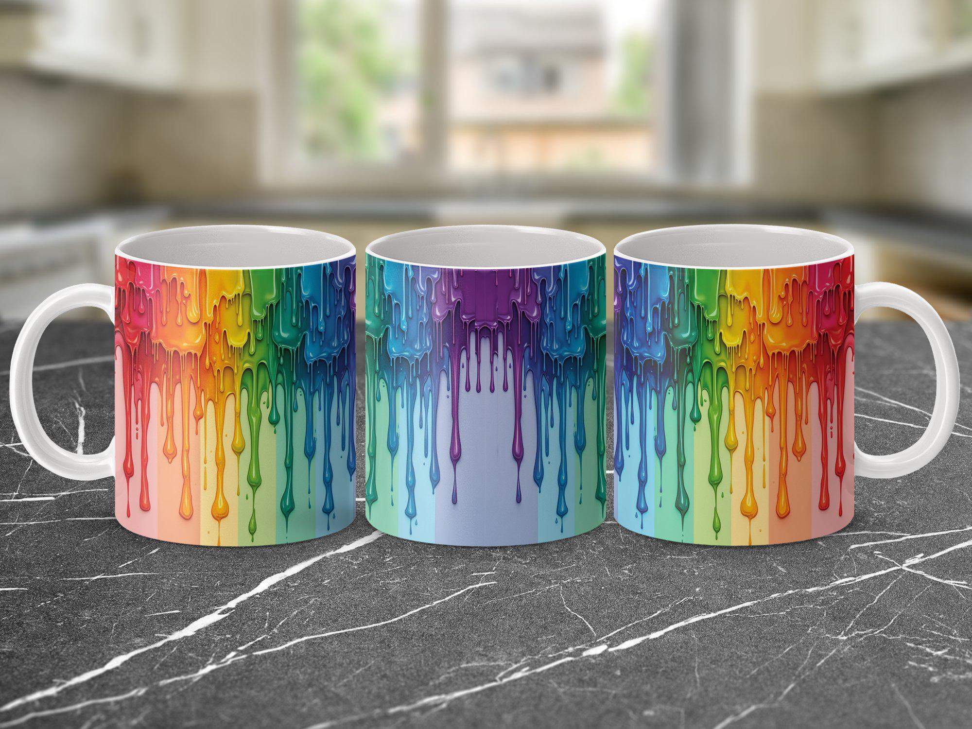 Colorful Dripping Paint Mug Wraps Digital Download, Rainbow Spectrum ...