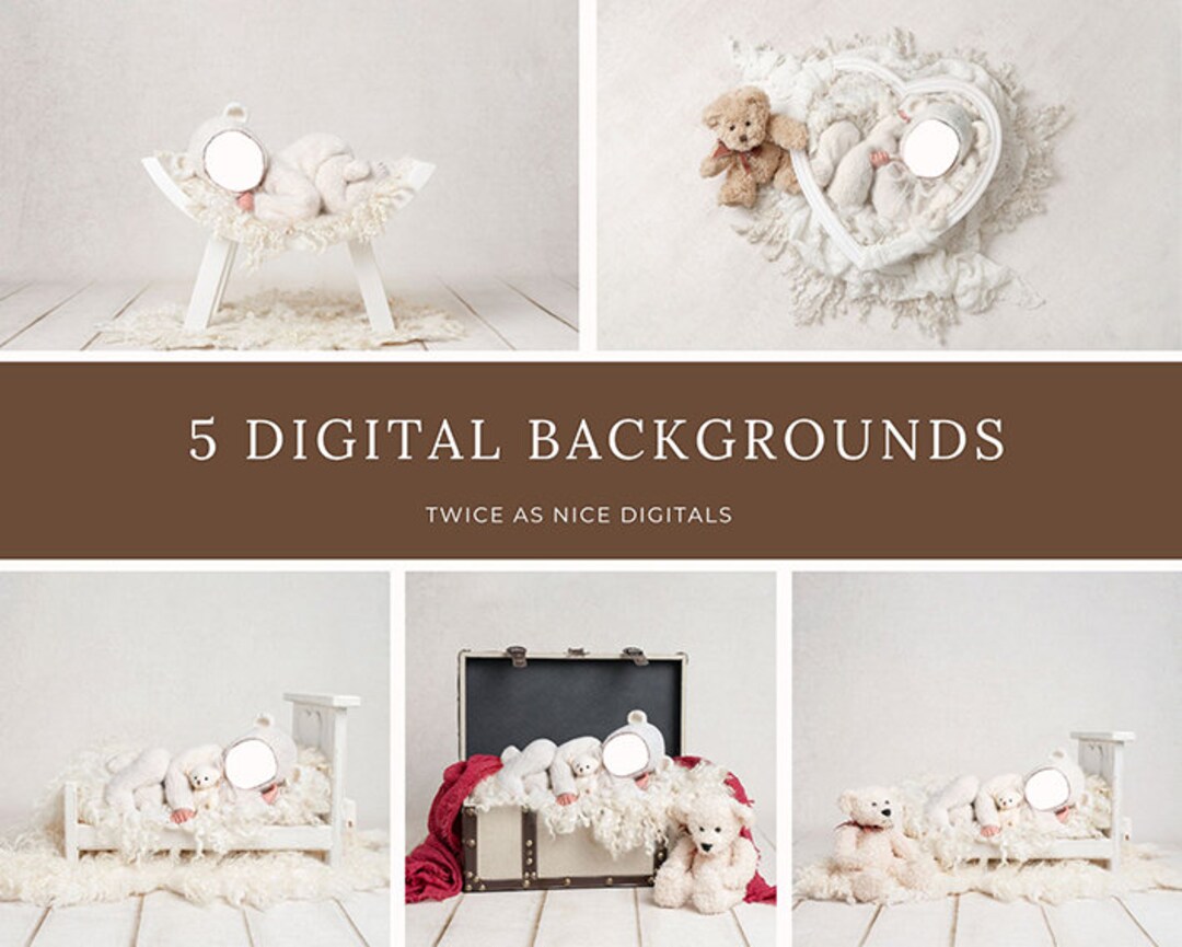 Newborn Digital Backdrop Face Insert Bundle - 5x Adorable Teddy Outfit ...