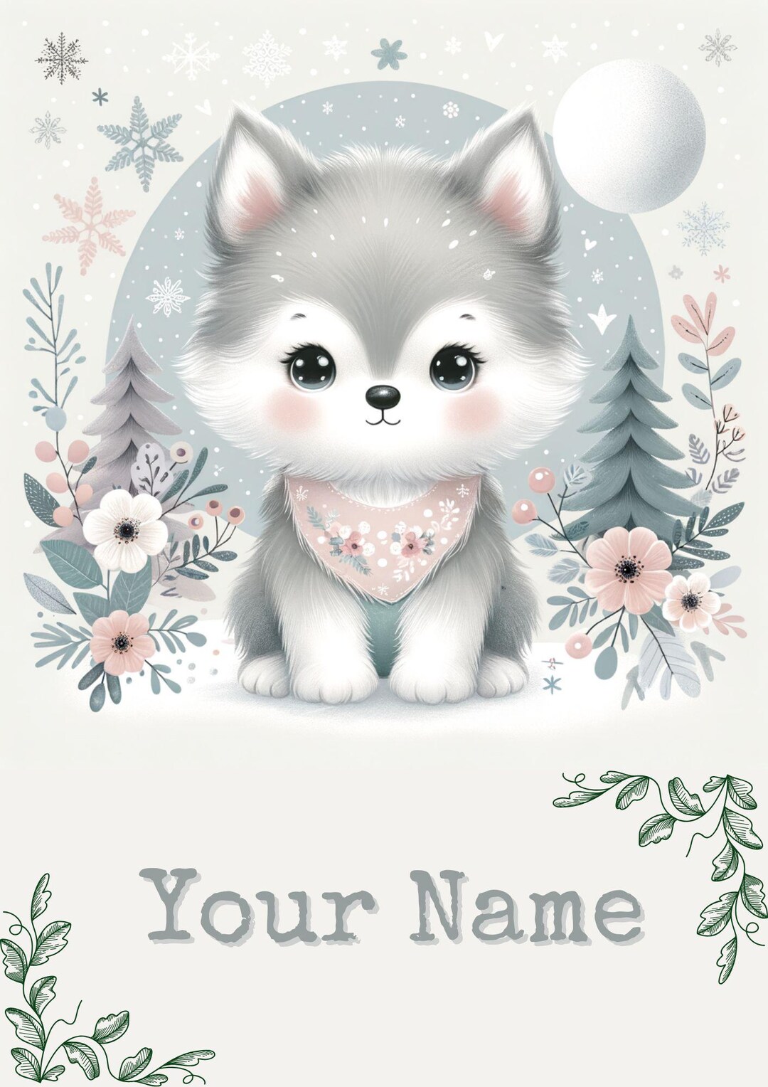 Cute Wolf Nursery Wall Art Printable, Editable Digital Download, A4 ...