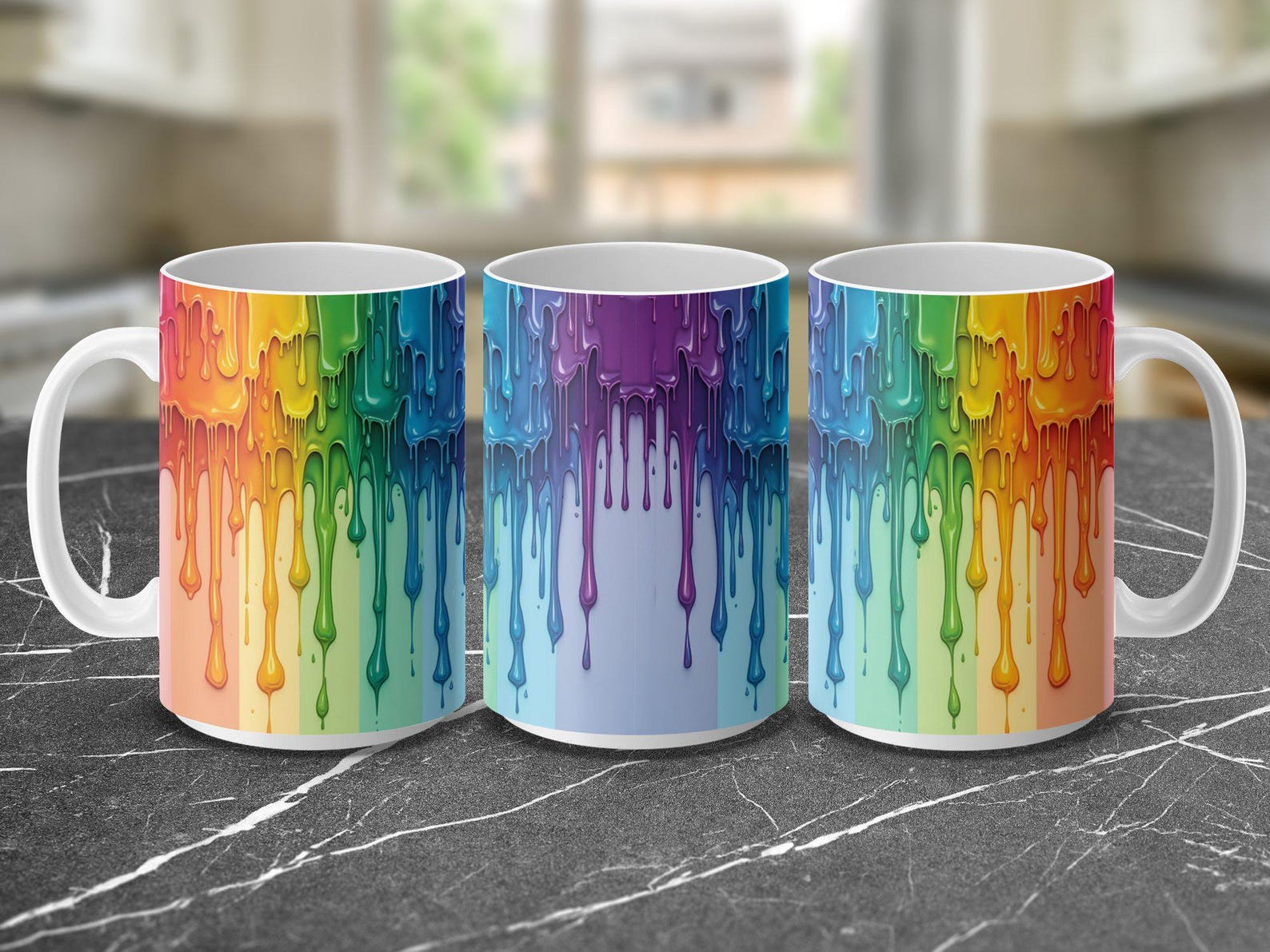 Colorful Dripping Paint Mug Wraps Digital Download, Rainbow Spectrum ...