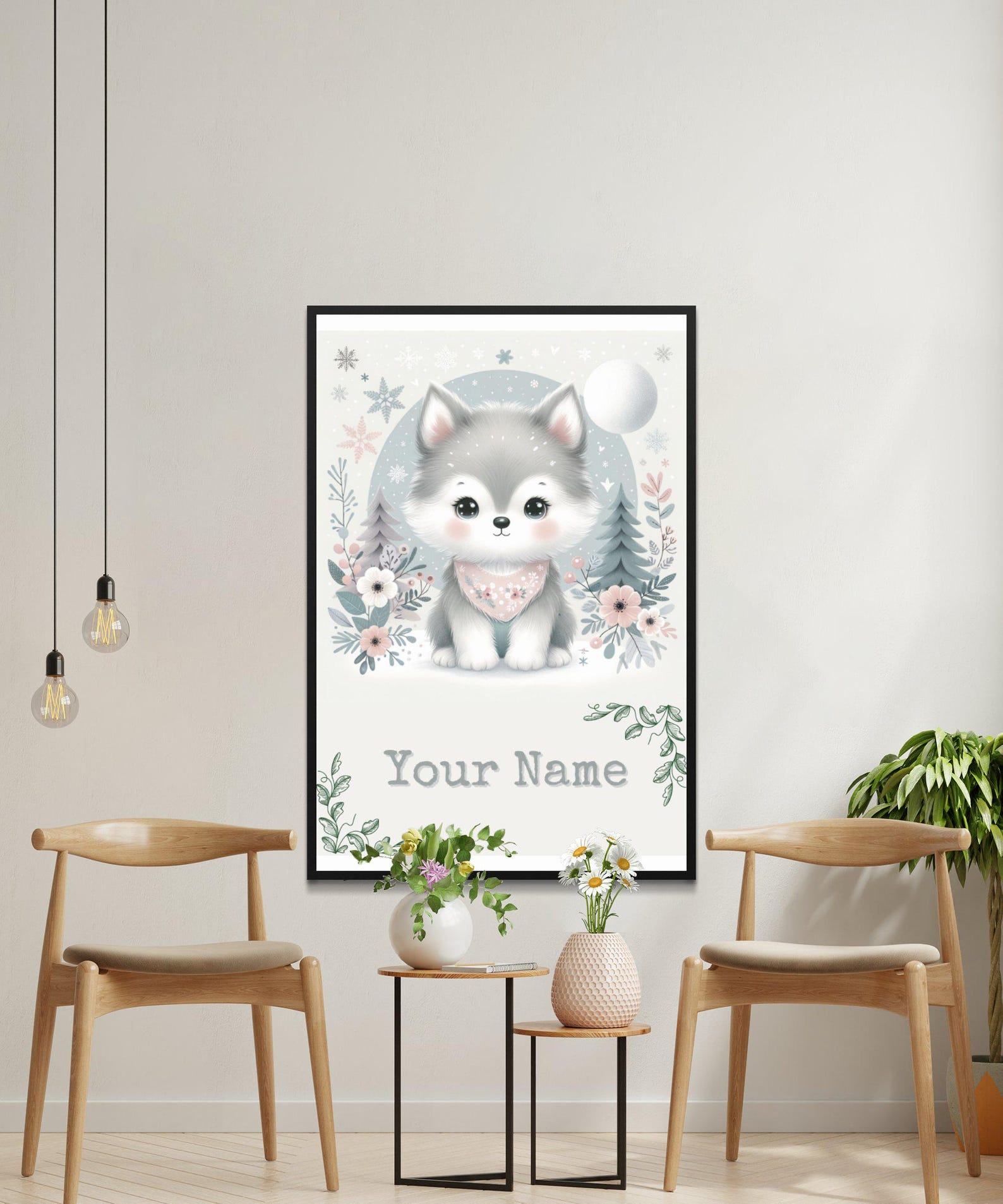 Cute Wolf Nursery Wall Art Printable, Editable Digital Download, A4 ...