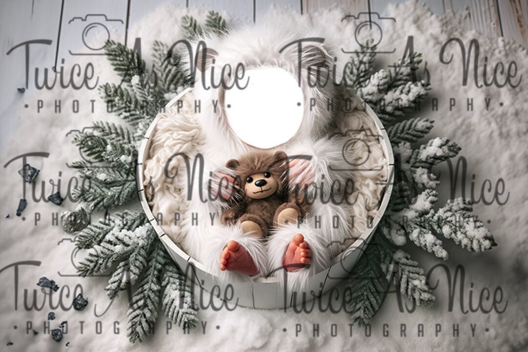 Newborn Yeti Face Insert Digital Backdrop Festive Christmas Photography ...