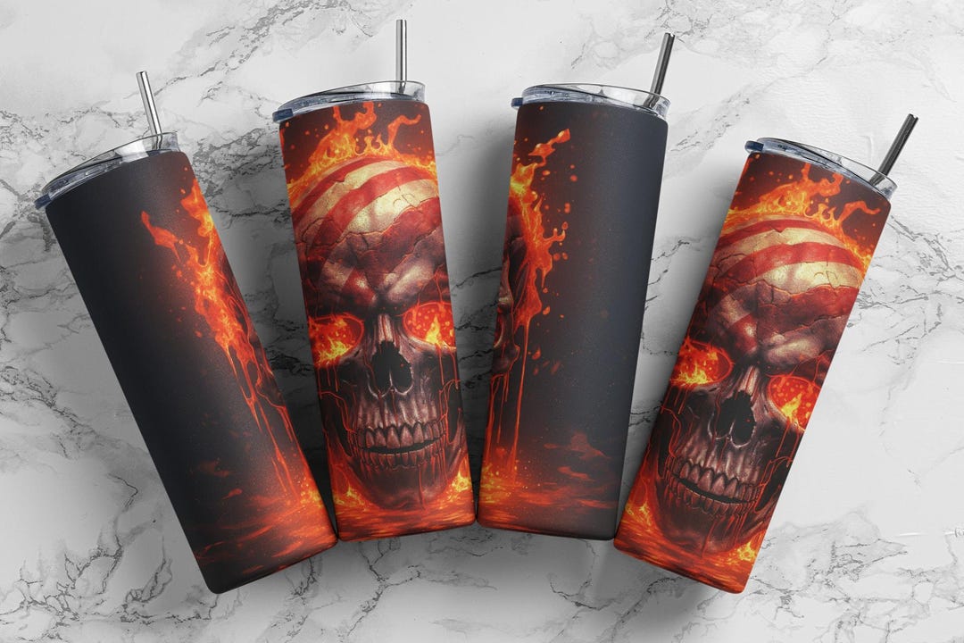 Gothic Flaming Skull Tumbler Wrap 20 Oz Sublimation Tumbler Design ,9 ...